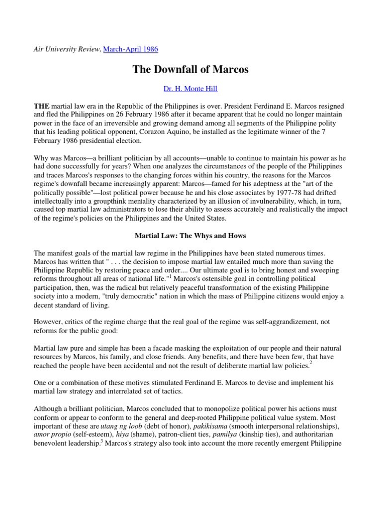 The Downfall of Marcos | PDF | Philippines | Martial Law
