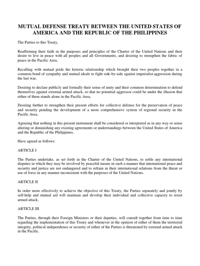 US-Philippines Mutual Defense Treaty 1951 | PDF | Treaty | Global Politics