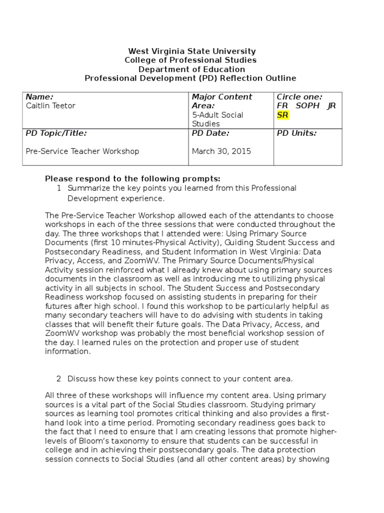 Pre-Service Teacher Workshop Reflection | PDF | Lesson Plan | Teachers