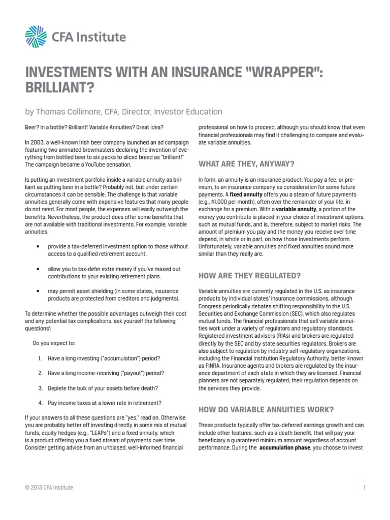Investments With An Insurance "Wrapper": Brilliant?: by Thomas ...