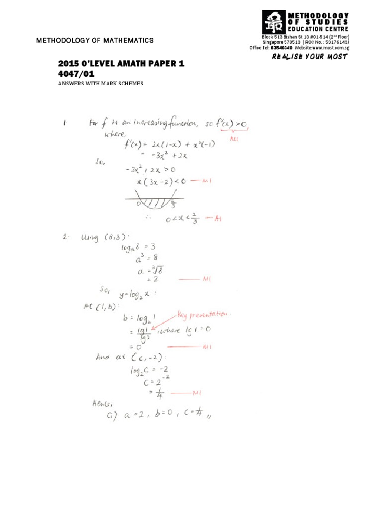 2015 O'Level AMath Paper 1 Answers | PDF