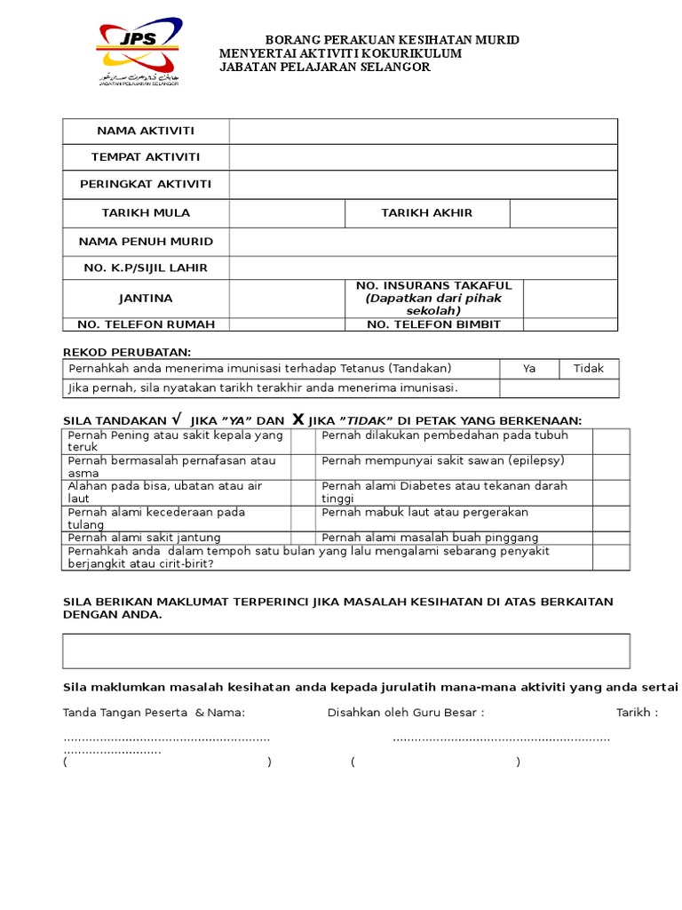 Borang Perakuan Kesihatan Murid | PDF