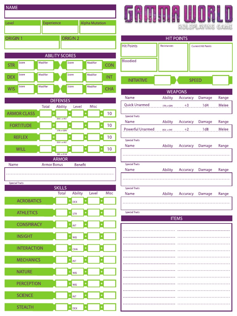 Gamma World Character Sheet | PDF