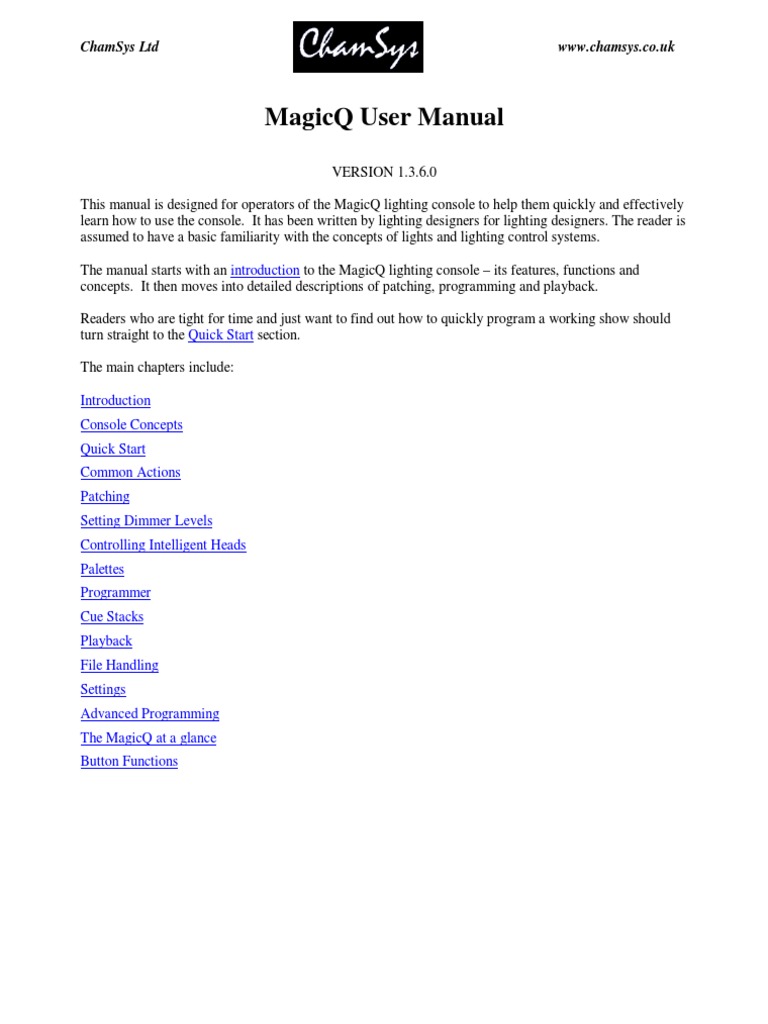 ChamSys MagicQ Full Manual | PDF | Command Line Interface | Trademark