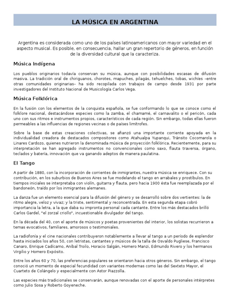 Evolución de la Música Argentina | PDF | Musica Tango | Musica argentina