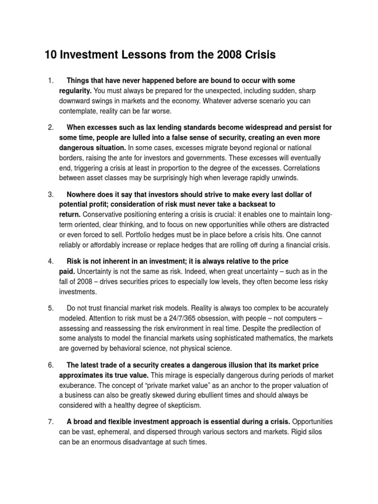 10 Investment Lessons From The 2008 | PDF | Leverage (Finance ...