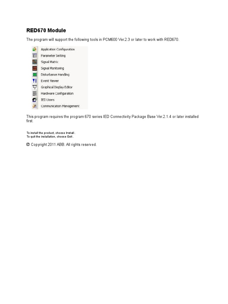 RED670 Module: The Program Will Support The Following Tools in PCM600 ...