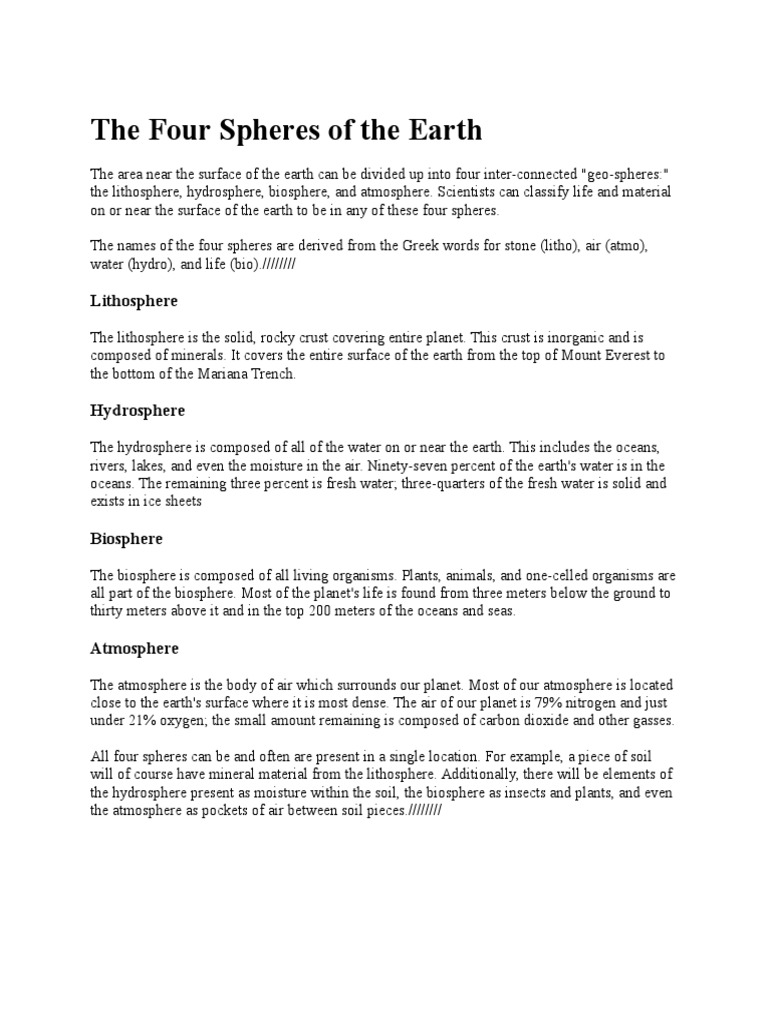 The 4 Spheres of The Earth | PDF | Earth | Atmosphere Of Earth
