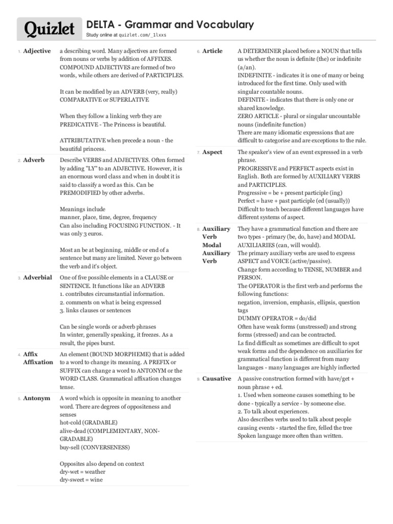 DELTA - Grammar and Vocabulary | PDF | Verb | Adverb