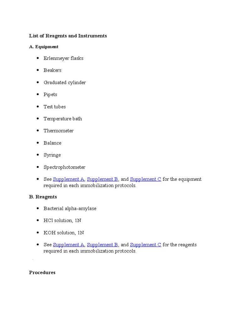 List of Reagents and Instruments: A. Equipment | PDF | Ph | Physical ...