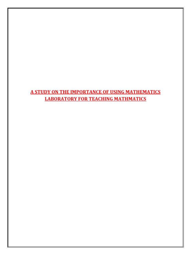 A Study On The Importance of Using Mathematics Laboratory For Teaching ...