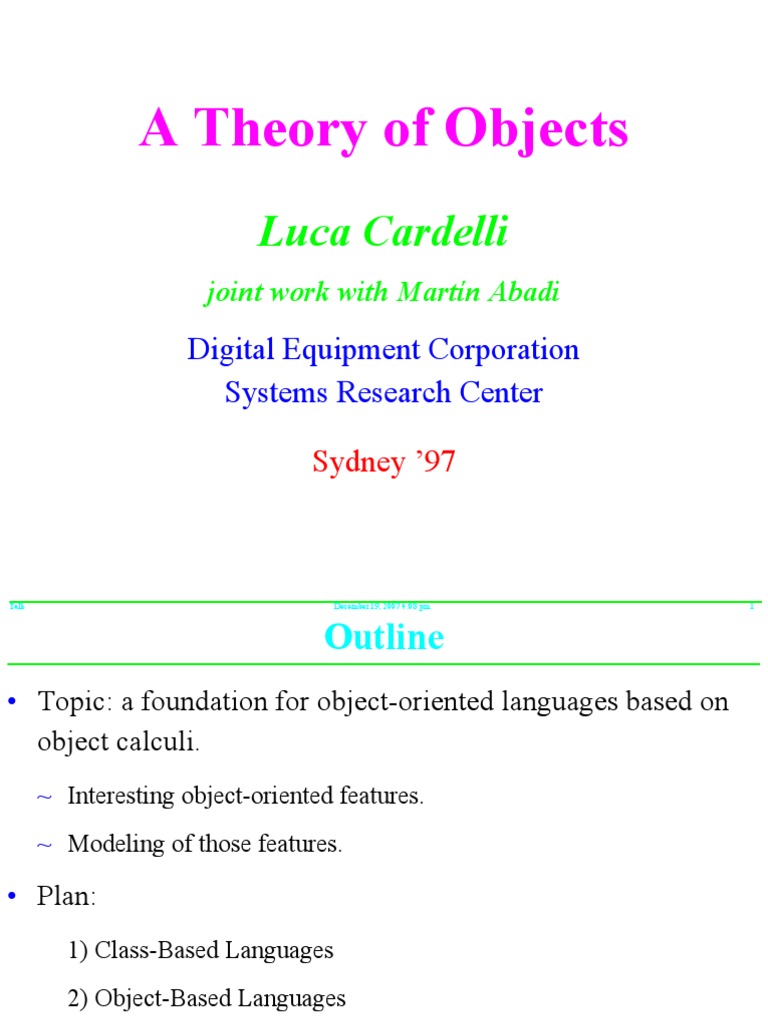 A Theory of Objects: Luca Cardelli | PDF | Inheritance (Object Oriented ...