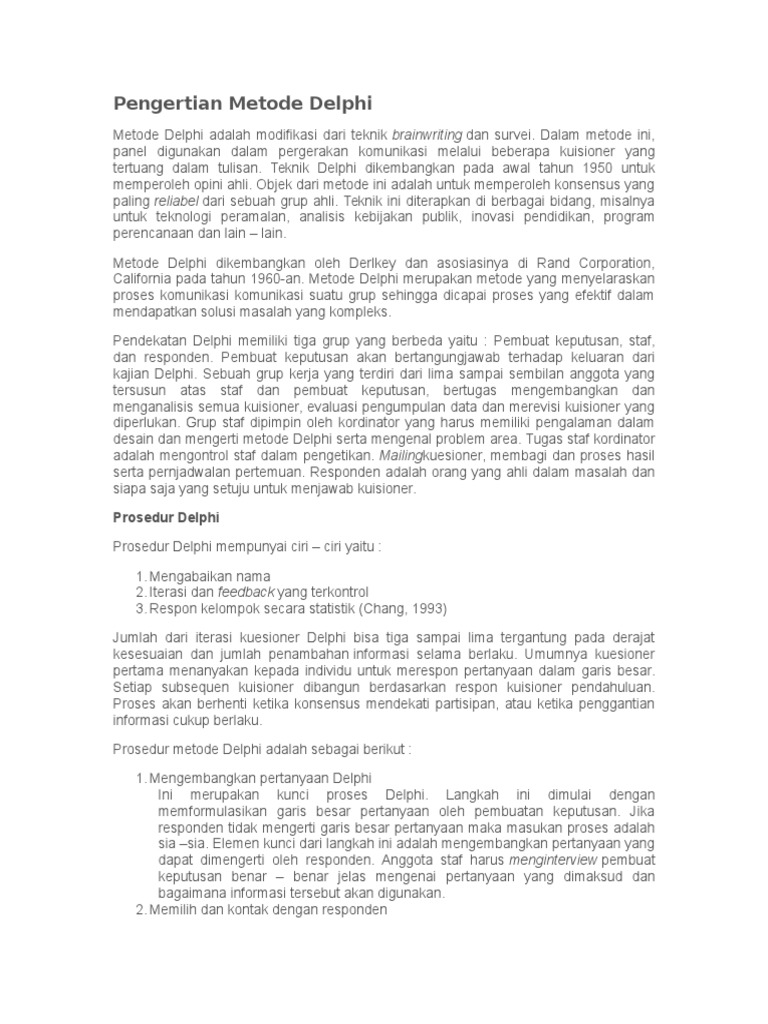 Pengertian Metode Delphi | PDF