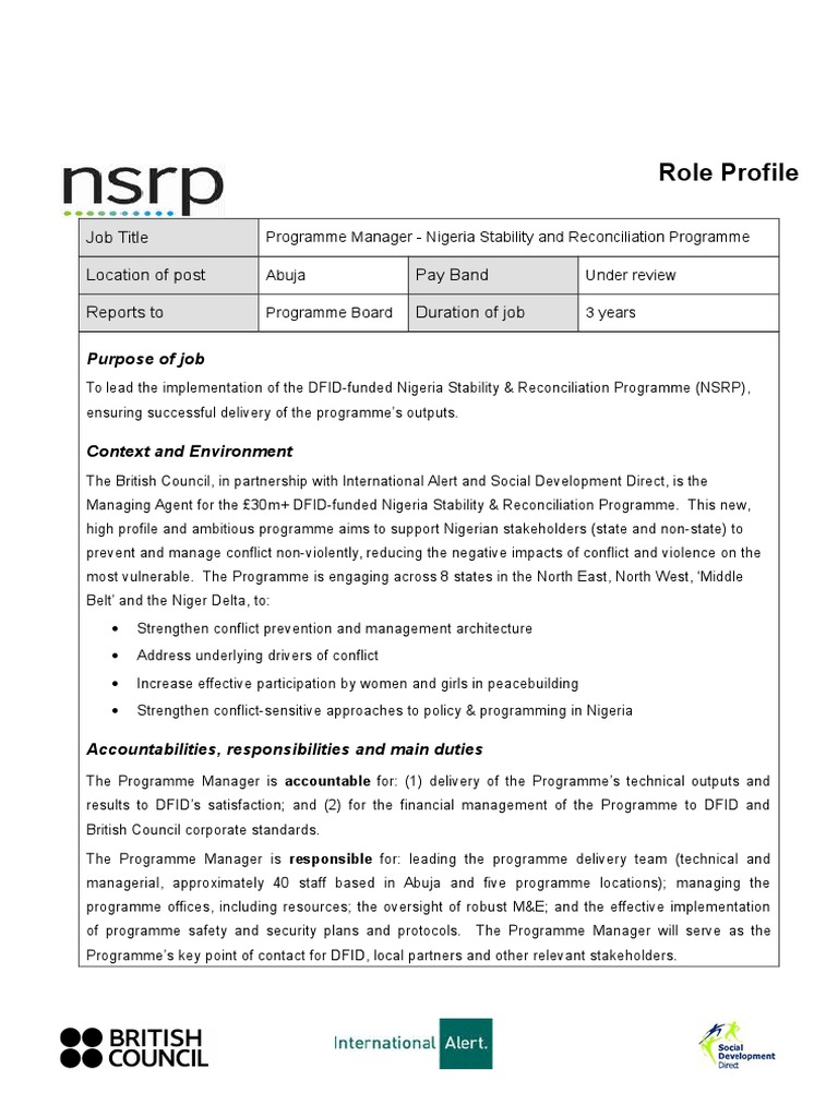 RP Programme Manager NSRP | PDF | Risk Management | Governance