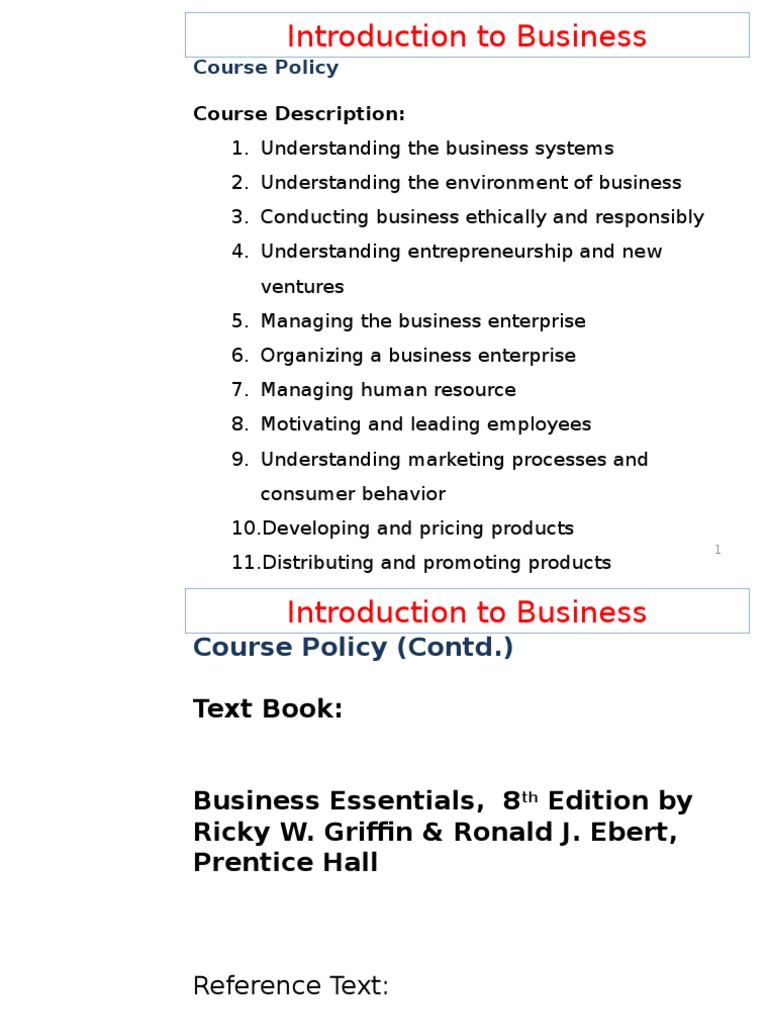 Introduction To Business: Course Description | PDF | Supply (Economics ...