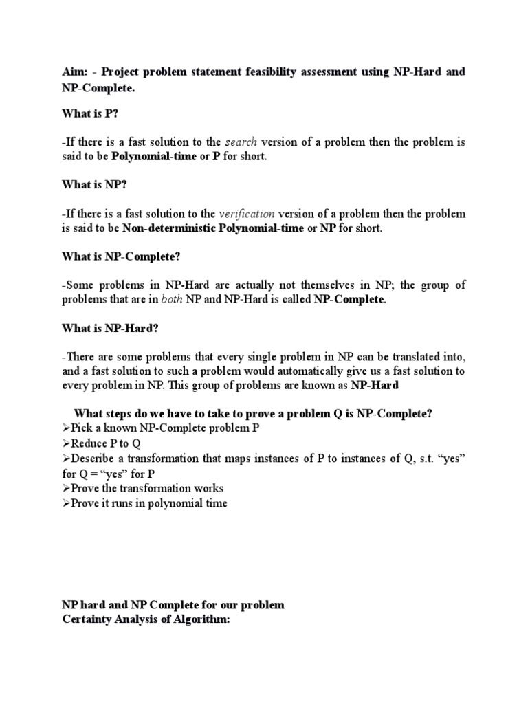 Aim: - Project Problem Statement Feasibility Assessment Using NP-Hard ...