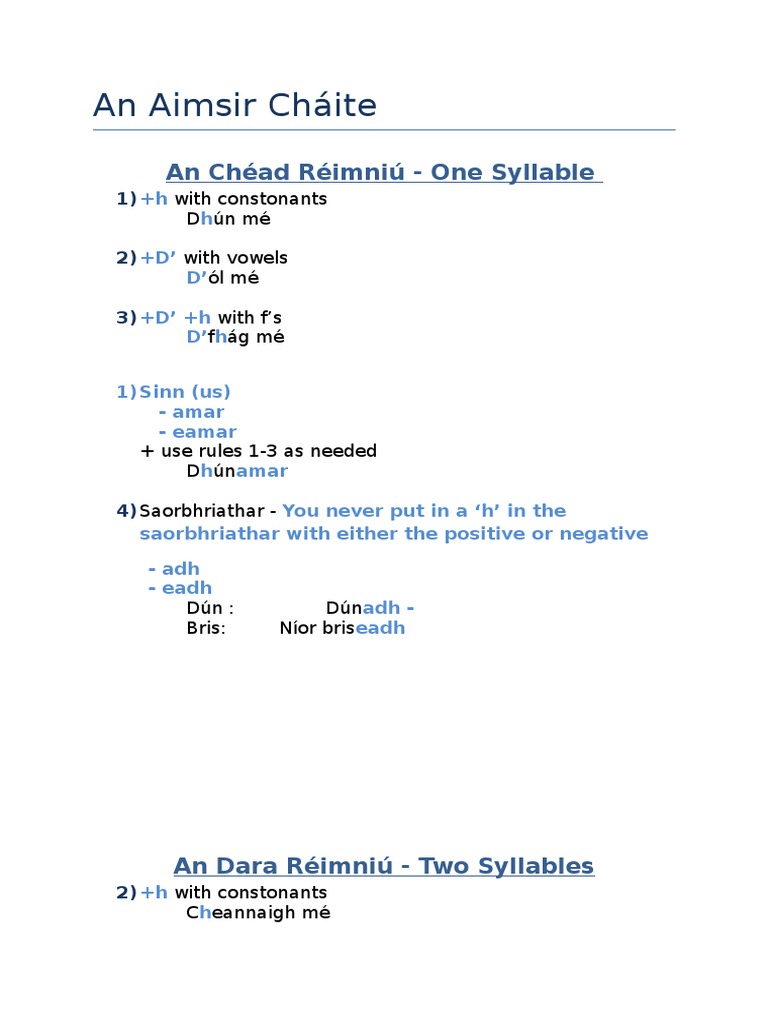 Irish Grammar Notes | PDF