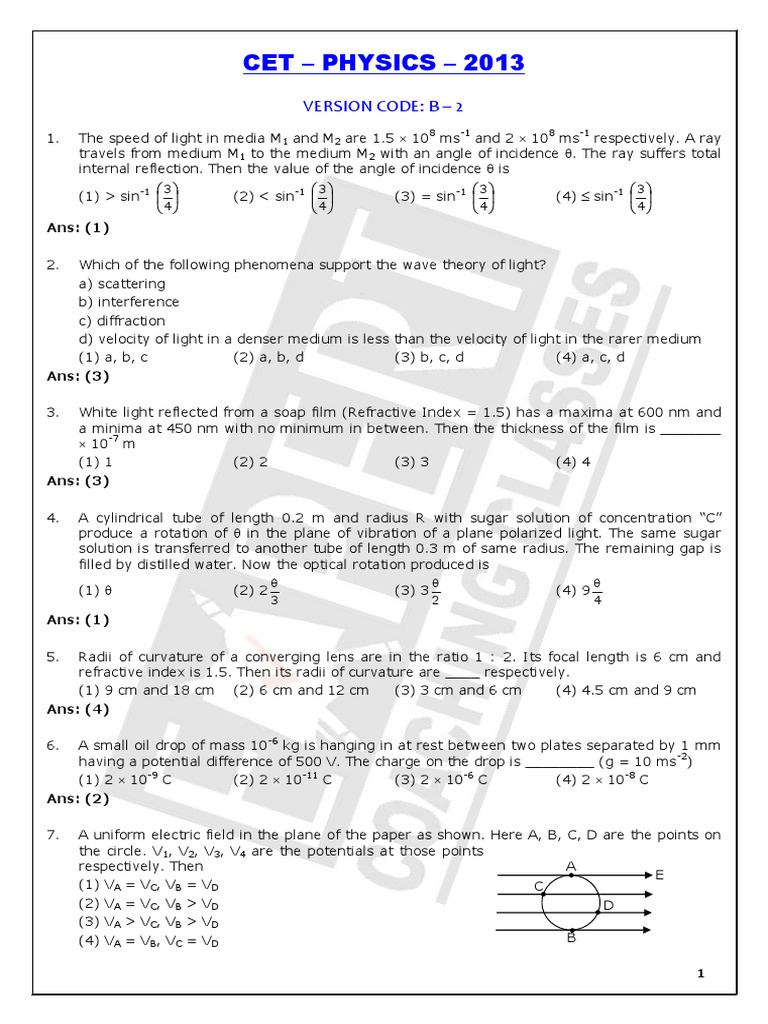 KCET Sample Paper-8 (Kcet 2013 Physics Paper) | P–N Junction | Neutron