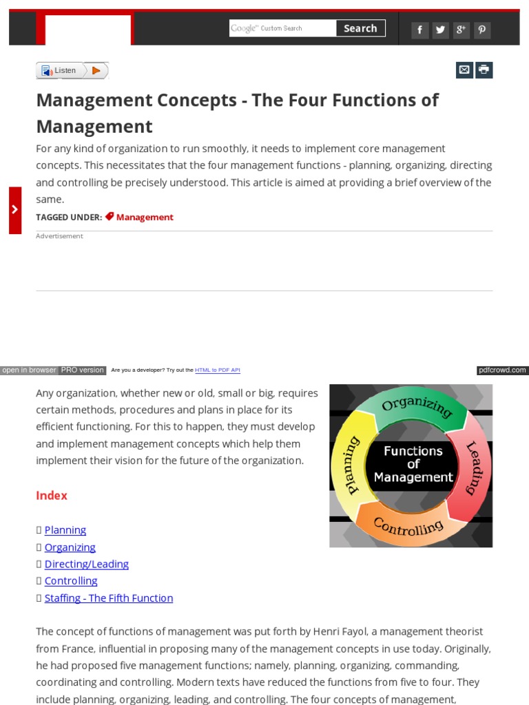 Management Concepts The Four Functio | PDF | Swot Analysis | Business