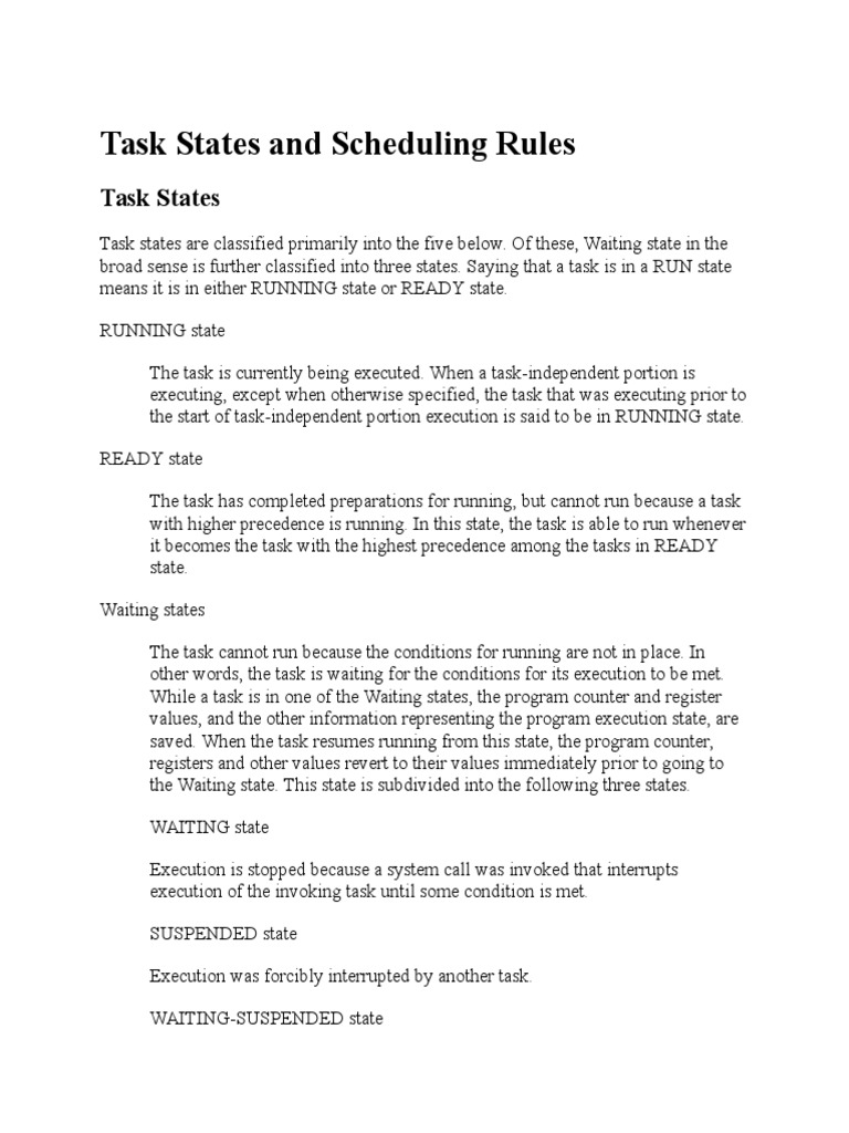 Task States and Scheduling Rules | Download Free PDF | Computer ...