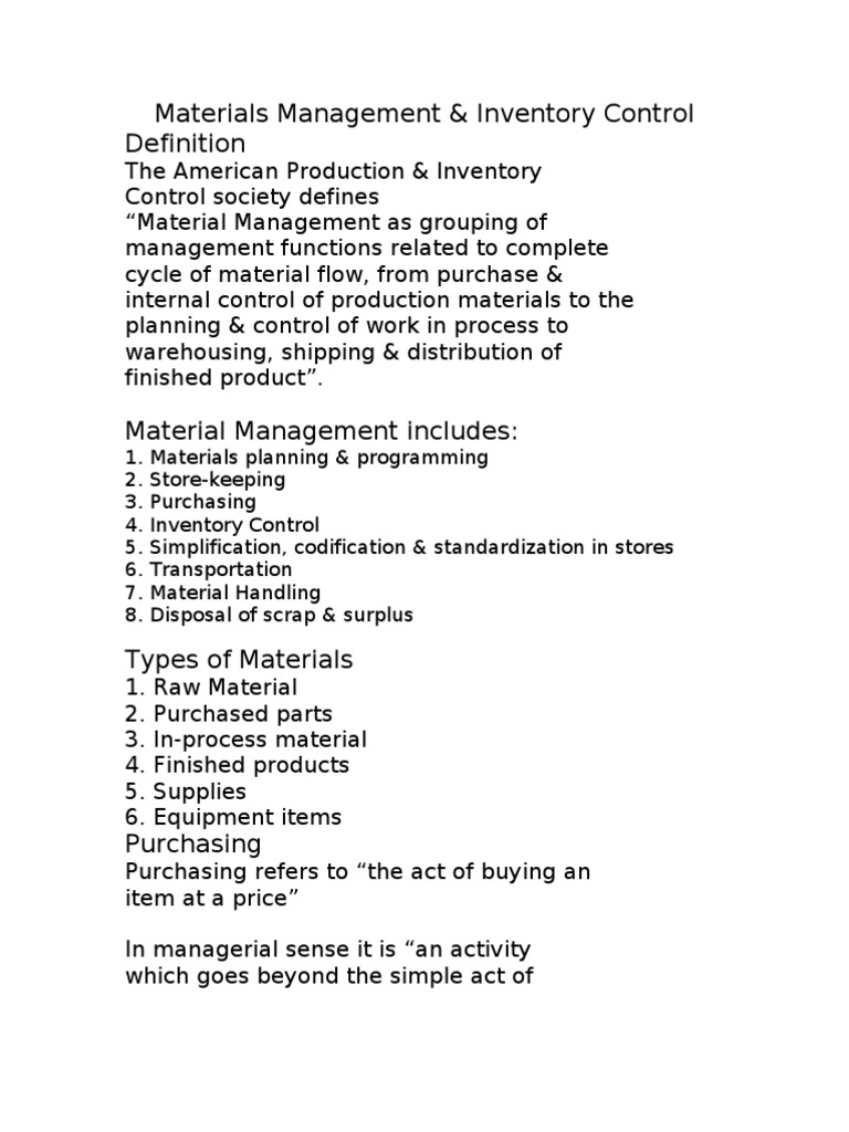 Materials Management & Inventory Control Guide | PDF | Inventory ...