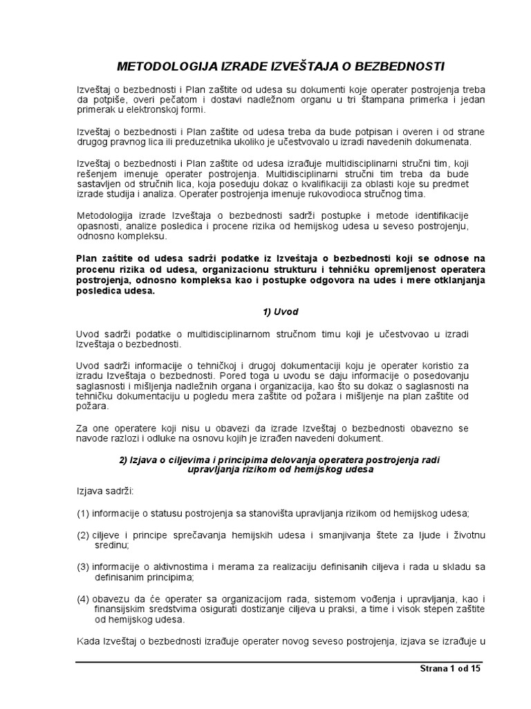 Metodologija Za Izradu Izveštaja o Bezbednosti | PDF