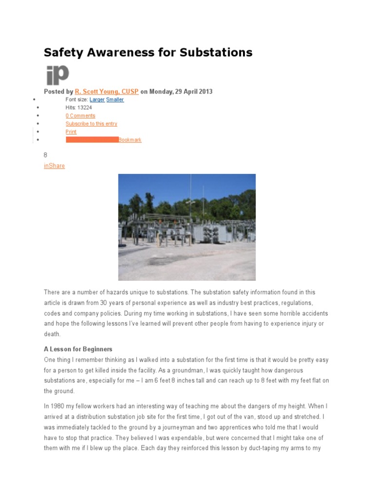 Safety Awareness For Substations | PDF