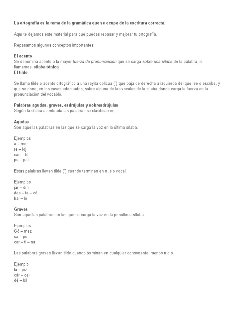 La Ortografía Es La Rama de La Gramática Que Se Ocupa de La Escritura ...