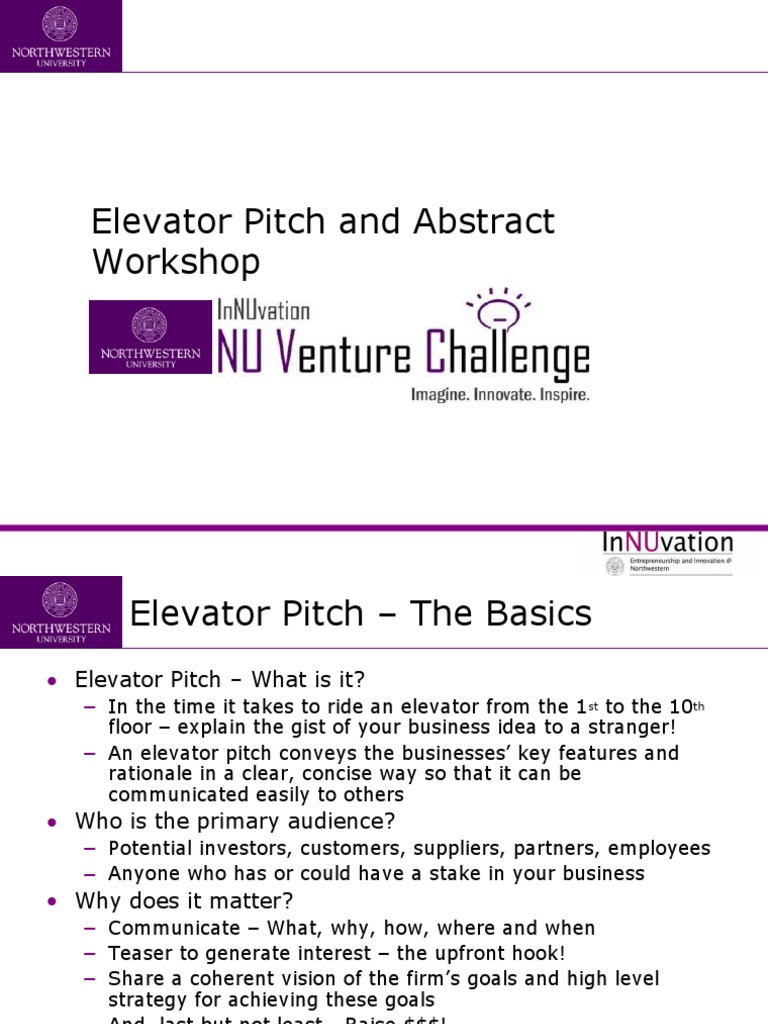 Elevator Pitch Workshop | PDF | Small Business | Corporate Finance