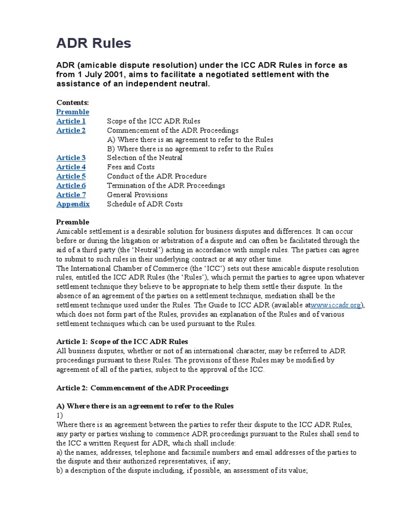 Icc Adr Rules | PDF | Alternative Dispute Resolution | Arbitration
