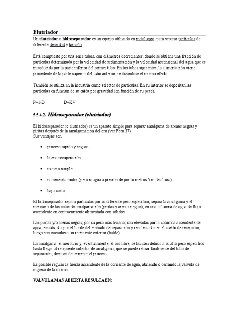 Elutriador | PDF | Mercurio (Elemento) | Agua