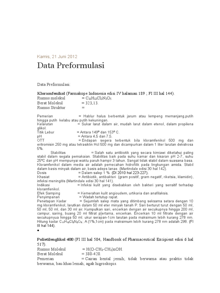 Data Preformulasi Zat-Zat | PDF