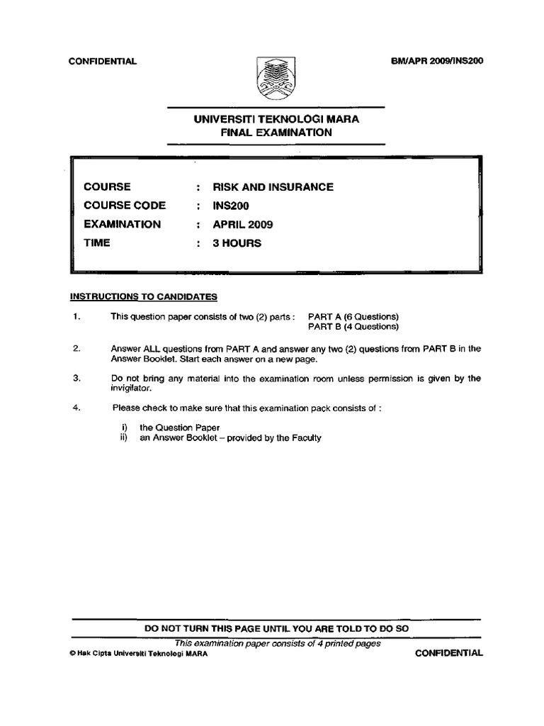 INS200 | PDF | Insurance | Risk