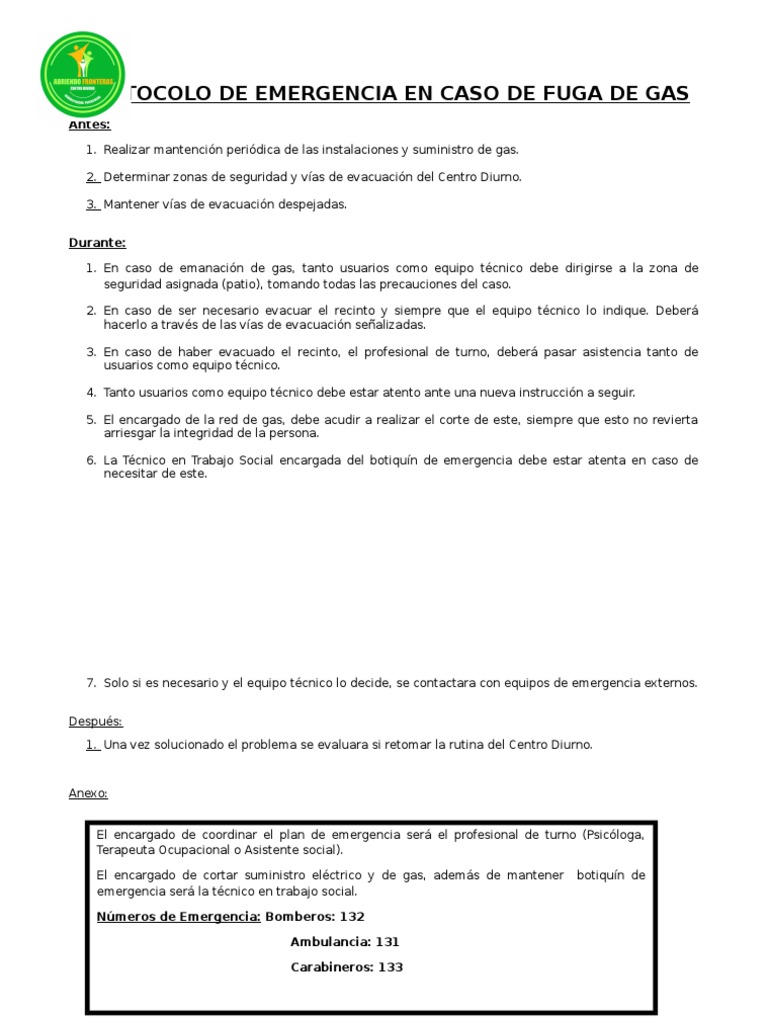 Protocolos de Emergencia en Caso de Fuga de Gas | PDF