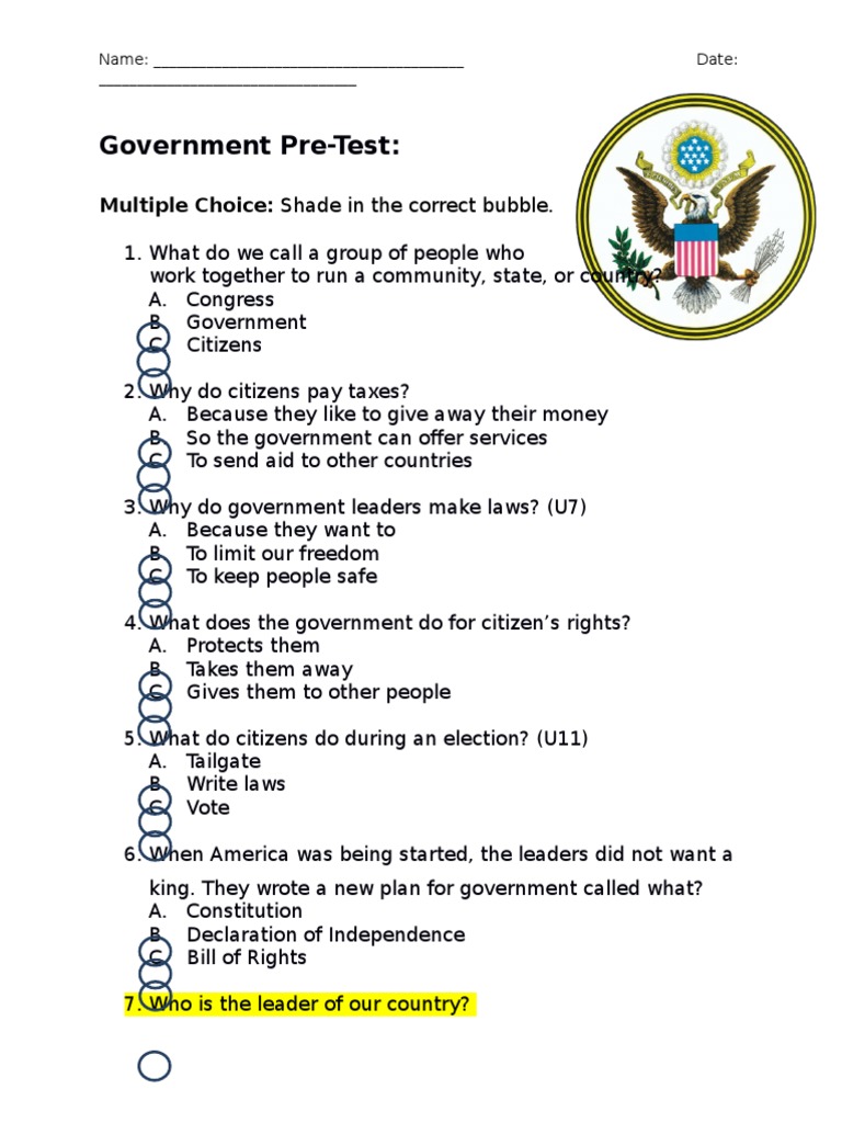 Government Pre-Test Questionnaire | PDF