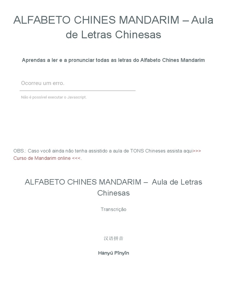 Alfabeto Chines Mandarim - Aula de Letras Chinesas | PDF | Língua ...