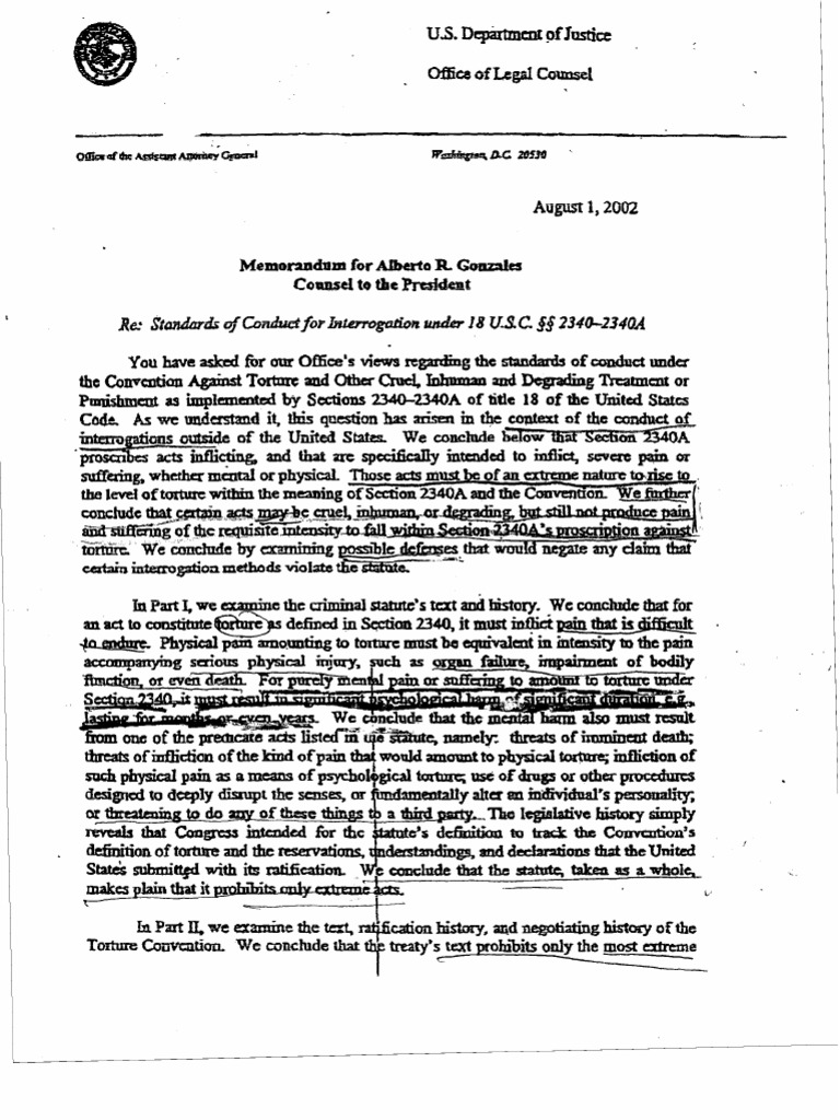 DOJ Torture interrogation memo from Alberto Gonzales to the President ...