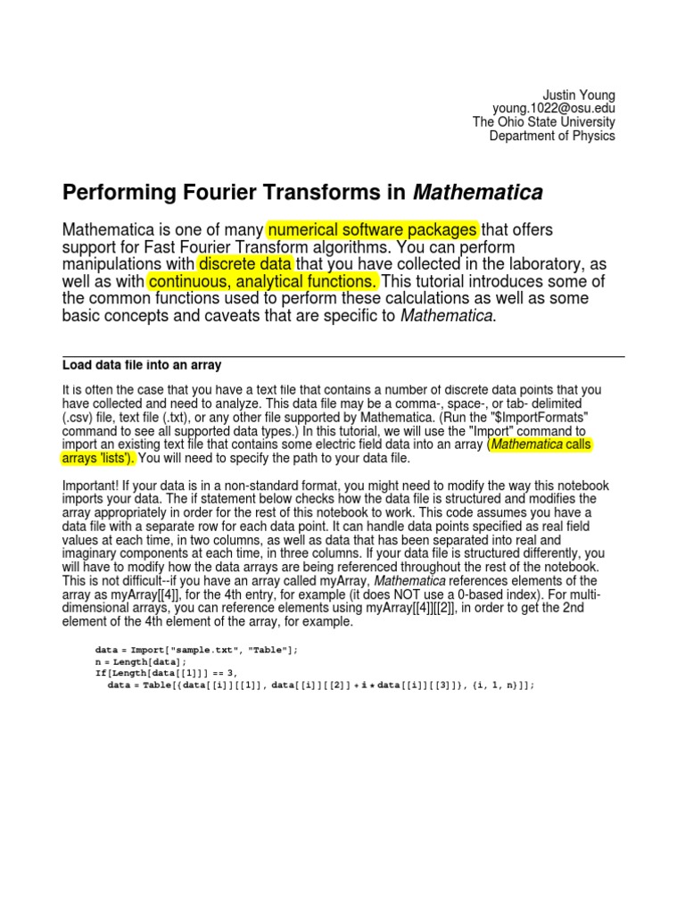 Mathematica Fourier, Code For Fourier Transform | PDF | Fourier Transform | Amplitude