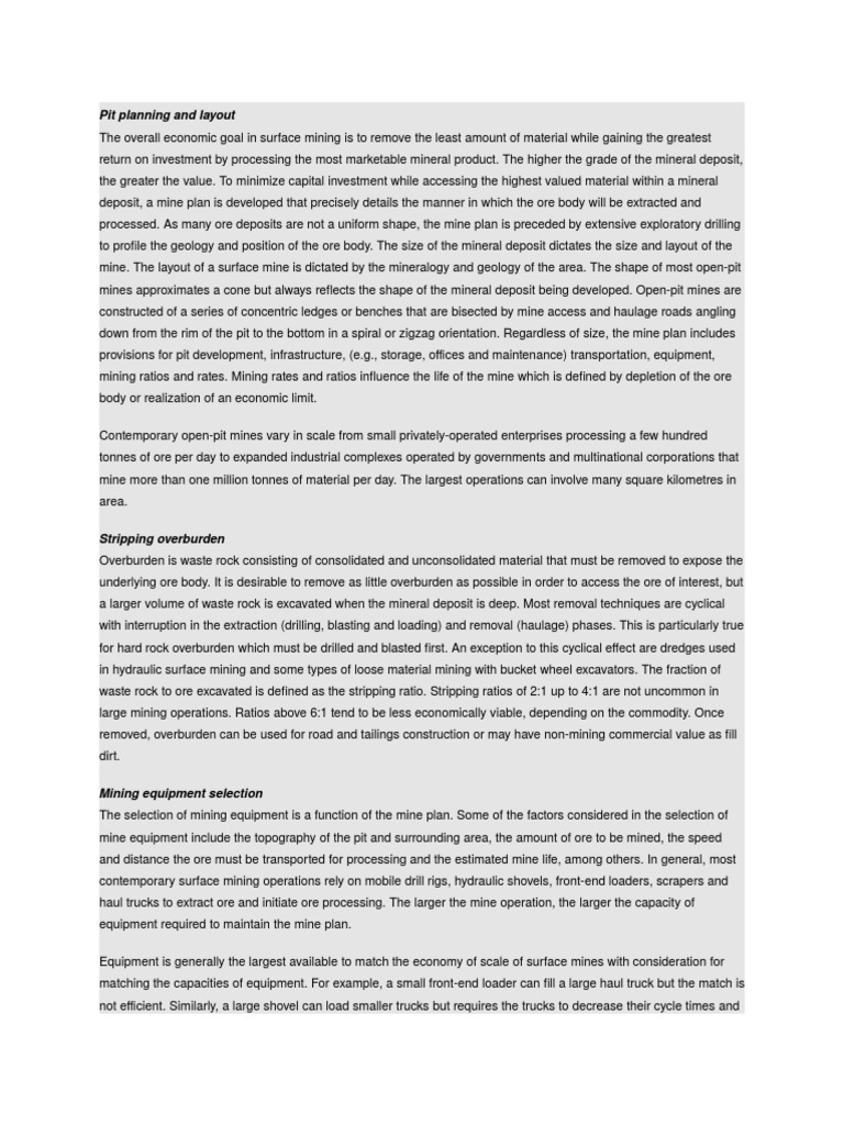 Pit Planning and Layout | PDF | Mining | Surface Mining