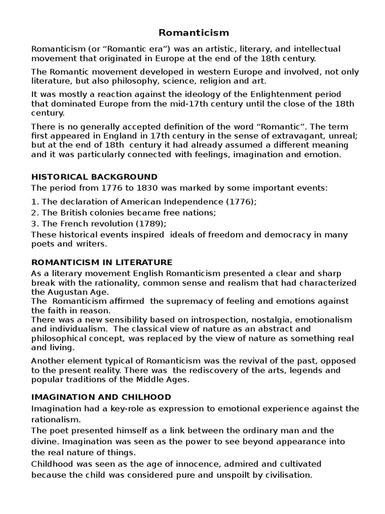 Romanticism Summary | PDF | Romanticism | Philosophical Theories