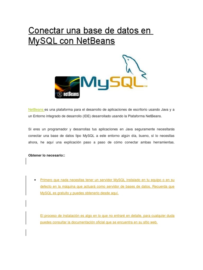 Conectar Una Base de Datos en MySQL Con NetBeans | PDF | Java (lenguaje de programación) | SQL