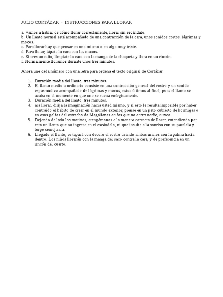 Instrucciones para Llorar Cortazar | PDF