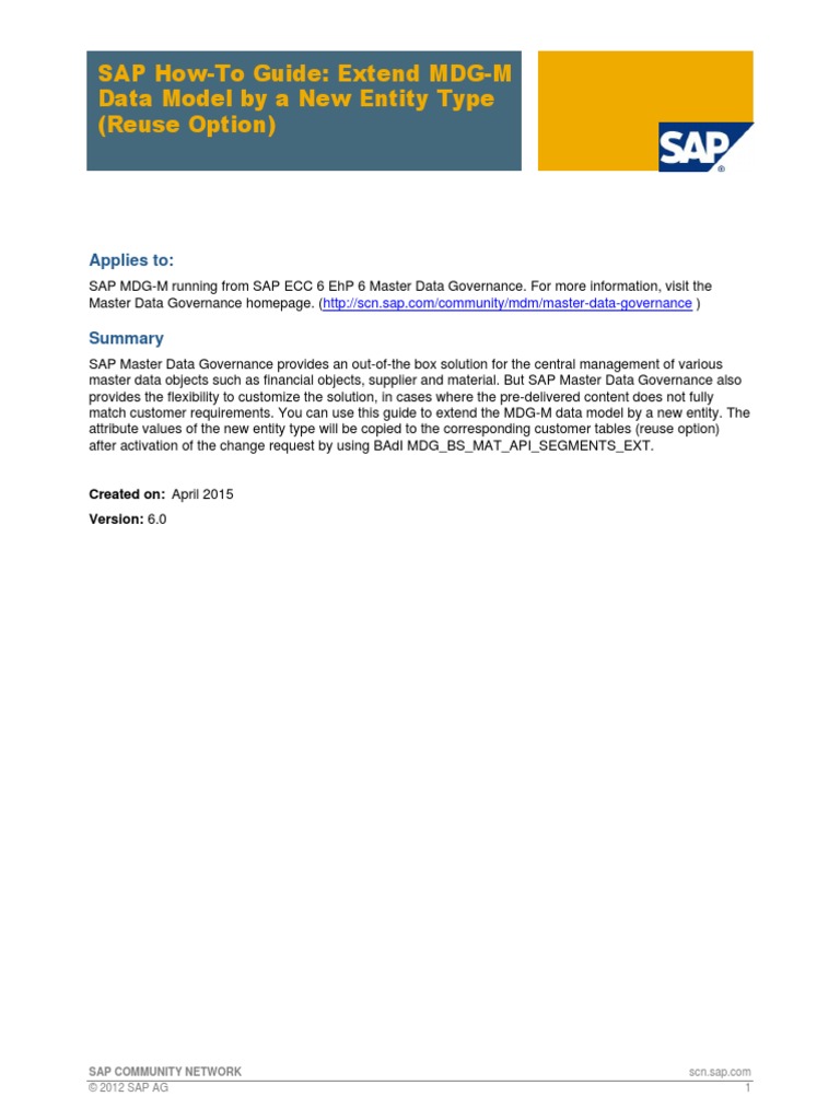 Extend MDG-M Data Model by A New Entity Type (Reuse Option) | PDF | Data Model | Databases