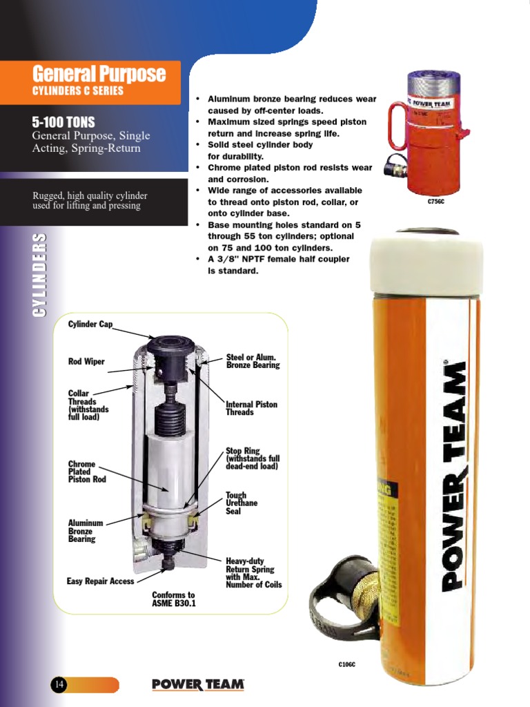 Power Team C-Series Cylinders | PDF | Piston | Rotating Machines
