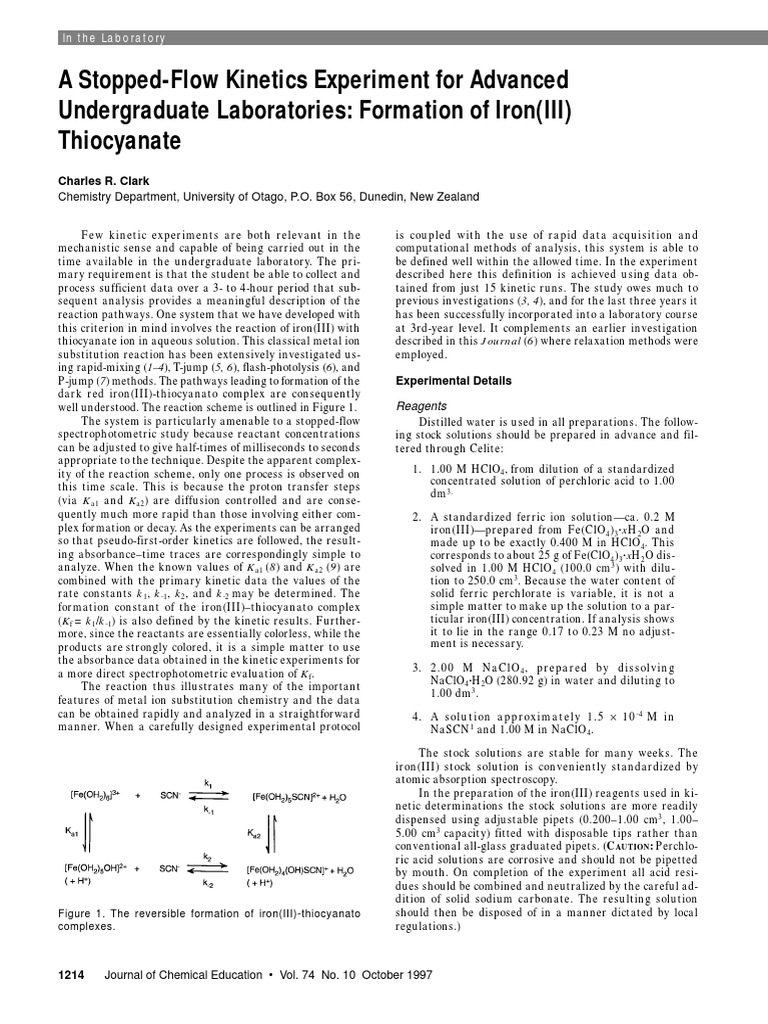 Stopped-Flow Kinetics of Iron(III) Reaction | PDF | Chemical Kinetics ...