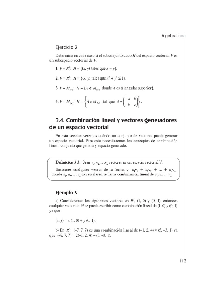 Subespacios y Combinaciones Lineales | PDF | Espacio vectorial | Vector Euclidiano
