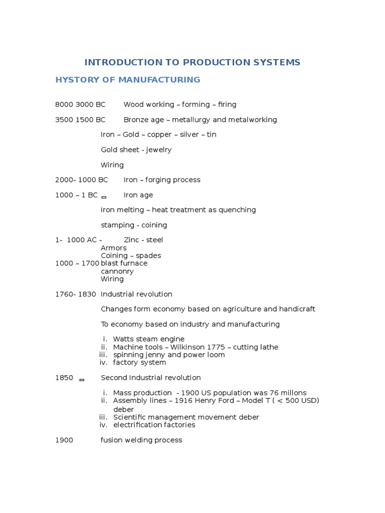 Introduction To Production Systems: Hystory of Manufacturing | Download ...