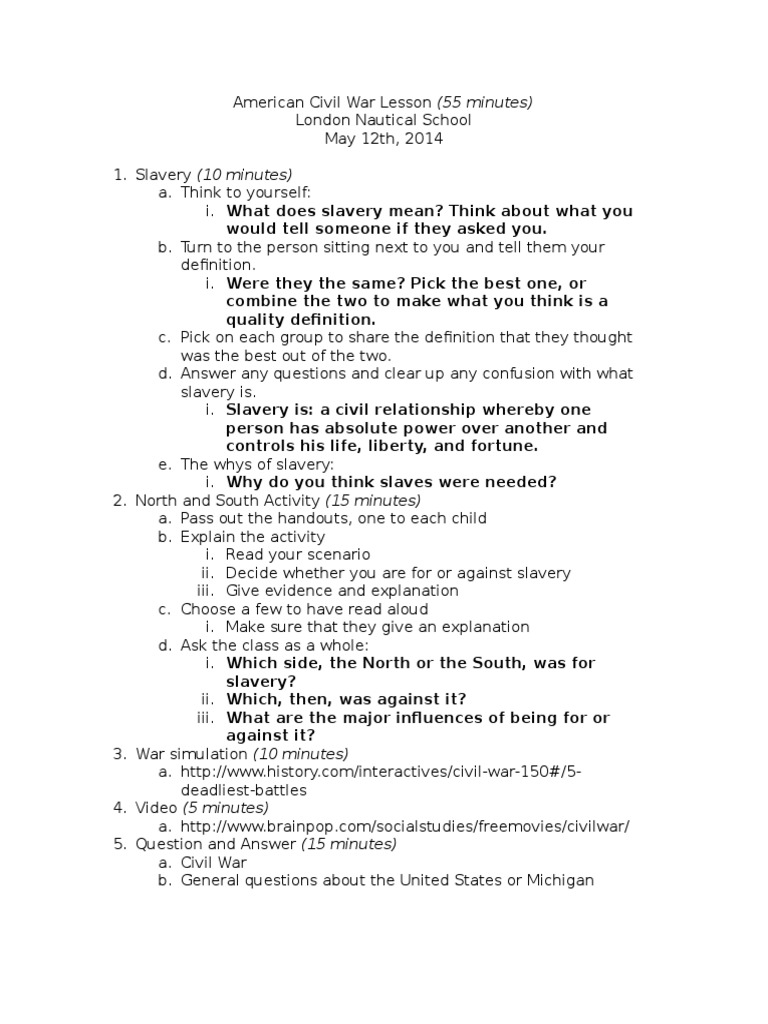 American Civil War Lesson | PDF | Social Science