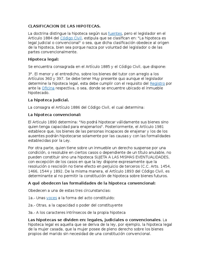 Clasificacion de Las Hipotecas | Descargar gratis PDF | Ley común ...