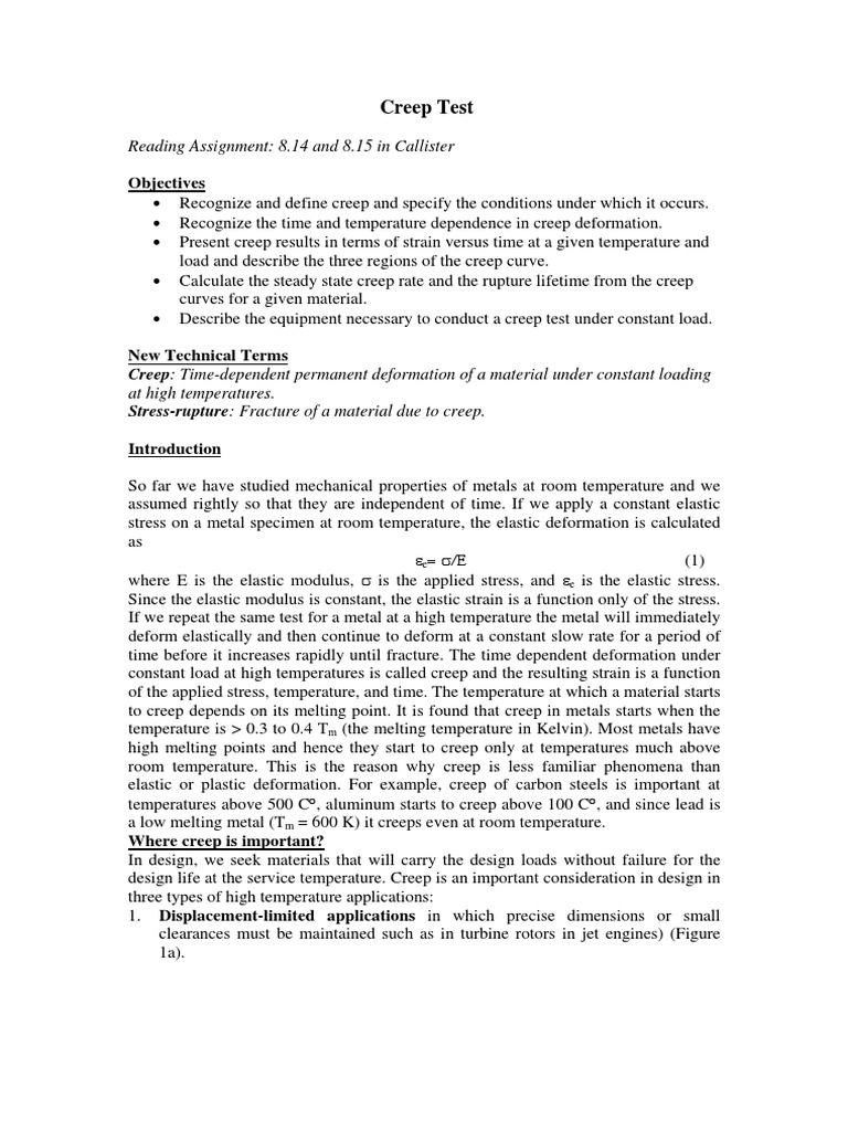 Determining the Creep Behavior of Lead Through Constant-Load Testing ...